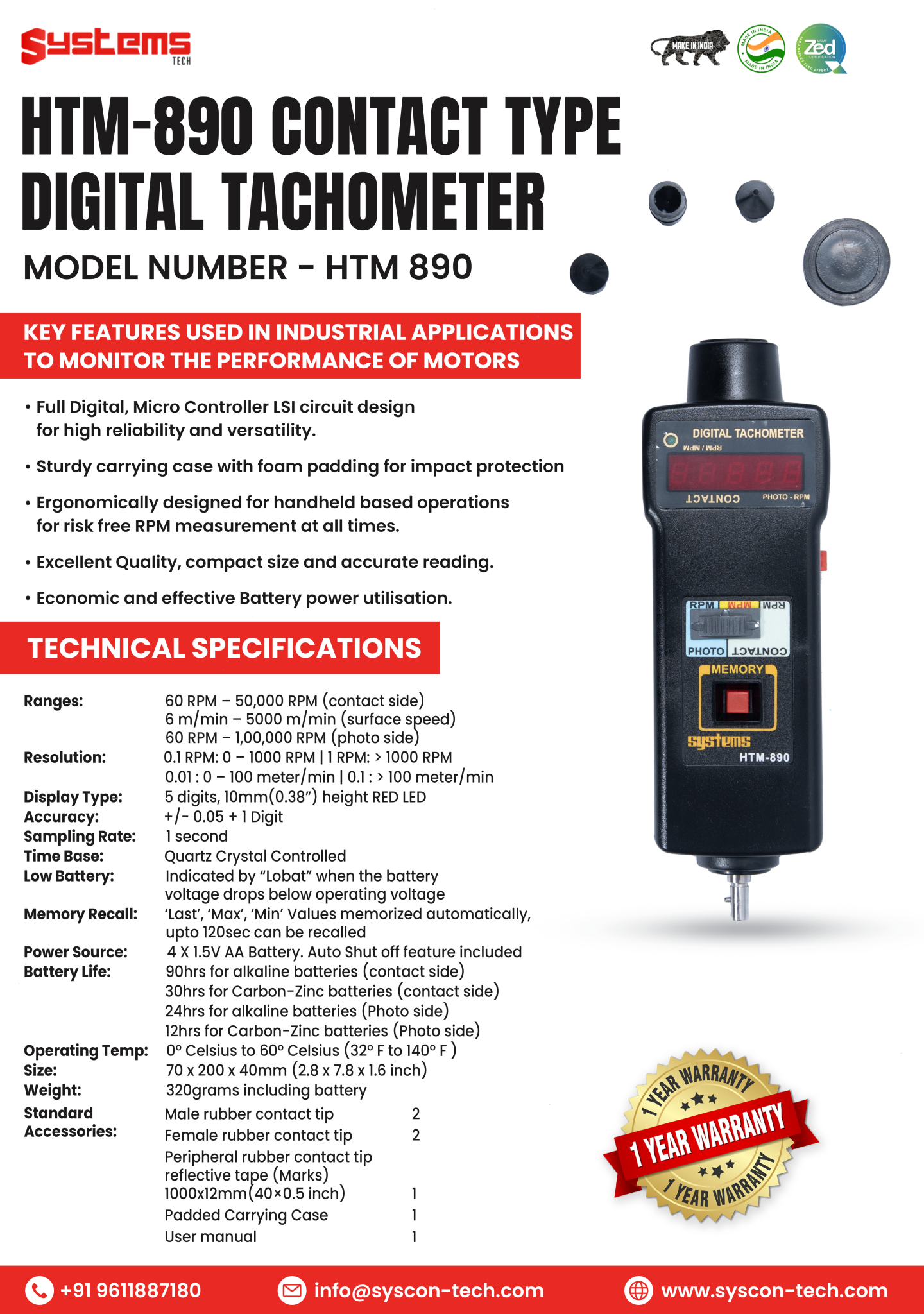 Buy Online: HTM 890 Digital Photo Contact Tachometer